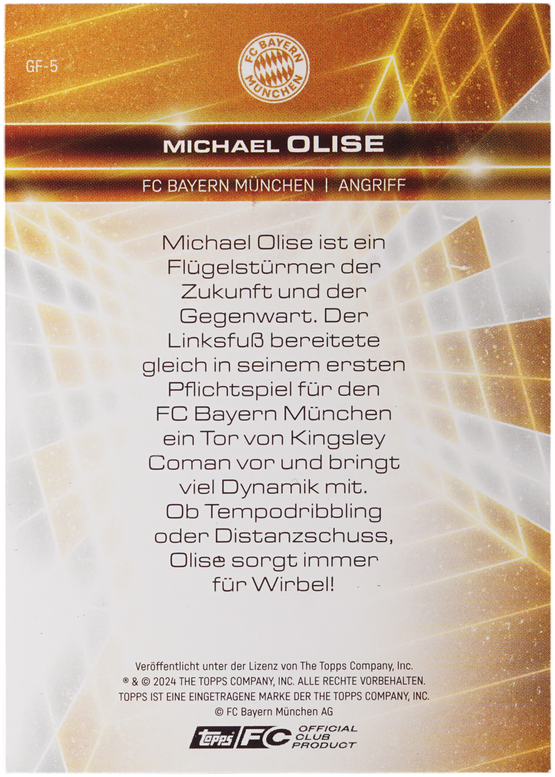 Michael Olise · 2024 Topps Golden Future Yellow · #21/75 | ClutchCollect